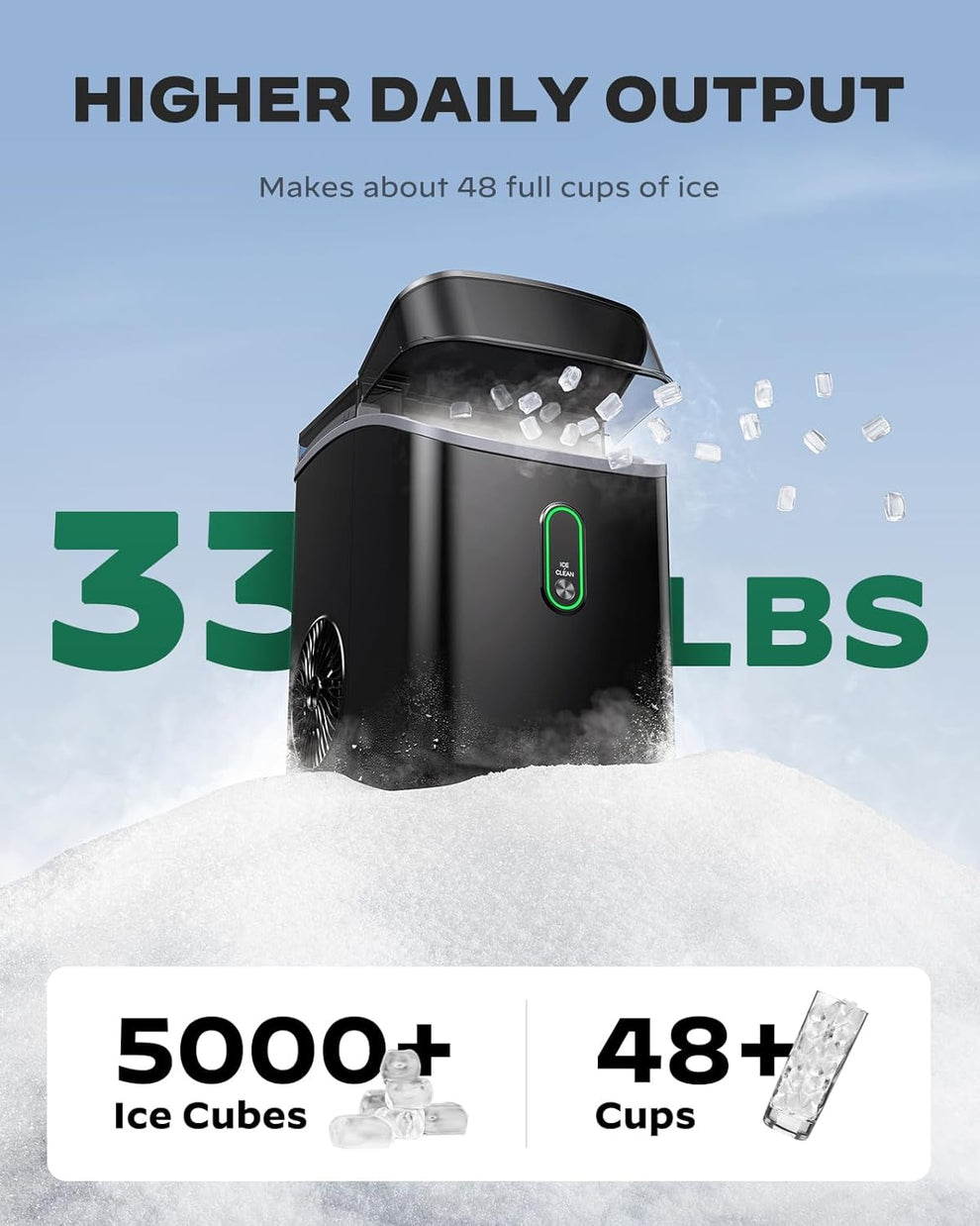Smart Countertop Nugget Ice Maker (33 Lbs) – Silonn